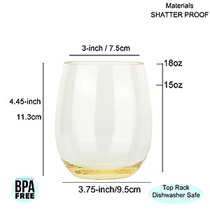 KOXIN-KARLU Classic 18-ounce Acrylic Stemless Wine Glasses, Unbreakable Mixed Drinkware Plastic Tumbler, set of 6 Mutlicolor