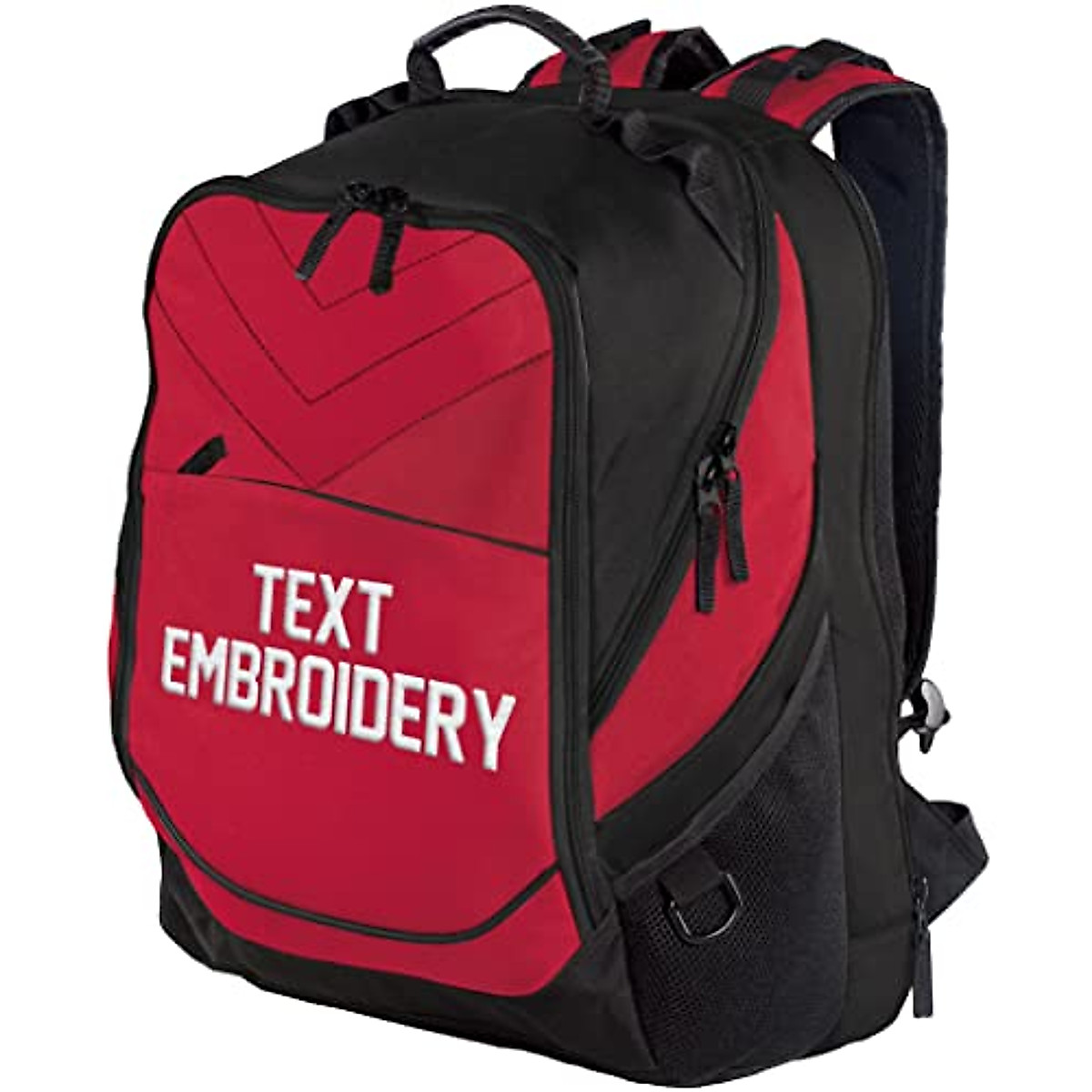 TEEAMORE Custom Travel Laptop Backpack Add Your Embroidered Text Computer Water Resistant Bag Chili Red Black