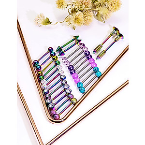 Kadogohno Rainbow Nipple Rings for Women Green Nipple Piercing Jewelry 14G Nipple Rings Surgical Steel Screw Dangle Nipplerings Nipple Shield Barbell Body Piercing Jewelry Set 5/8 Inch 16mm 12 Pairs