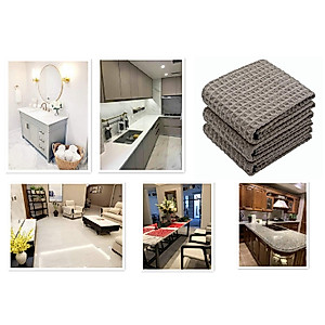 VeraSong Waffle Weave Kitchen Towels Thick Microfiber Dish Drying Towels Absorbent Tea Towels Hand Towel Lint Free 16Inch x 24Inch 3 Pack Gray