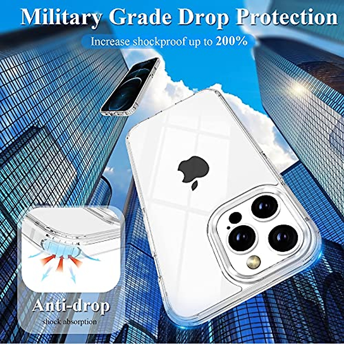 EWUONU iPhone 13 Pro Max Case, Crystal Clear [Anti-Yellowing] Case for iPhone 13 Pro Max 6.7 inch, with 2 Pack Tempered Glass Screen Protector, Slim Thin, Scratch Resistant, Full Body Protection