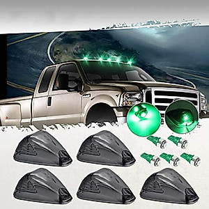 5pcs Cab Marker Light Smoke Cover Green LED, Cab Roof Running Light, Top Marker Light for 1999-2016 Ford F150 F250 F350 F450 F550 F650 F750 E150 E250 E350 E450 Super Duty Pickup Truck (without Base)