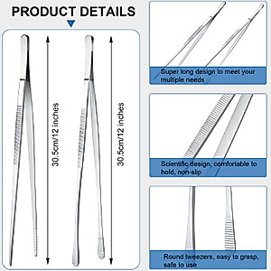 5 Pcs Stainless Steel Kitchen Cooking Tweezers Tongs Culinary 12 Inch Long Fine Food Tweezers Tongs Tools Offset Tip Chef Korean Japanese BBQ Tweezers for Baking Grill Salad Steak Fish Buffet Banquet