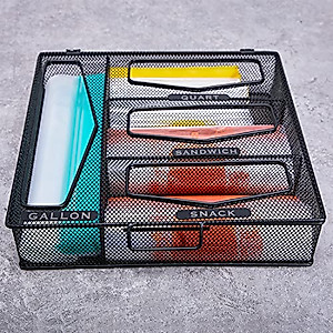 Cirloop Ziplock Bag Storage Organizer for Kitchen Drawer Wall , Black Mesh Metal Flip-Top Lid Organizer, Compatible with Gallon, Quart, Sandwich and Snack Variety Size Bag (1 Box 4 Slots)