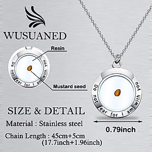 WUSUANED Mustard Seed Faith Necklace Seed Charm with Bible Verse Inscription Christian Pendant Religious Jewelry Inspirational Christian Gift for Women (Do not fear necklace)