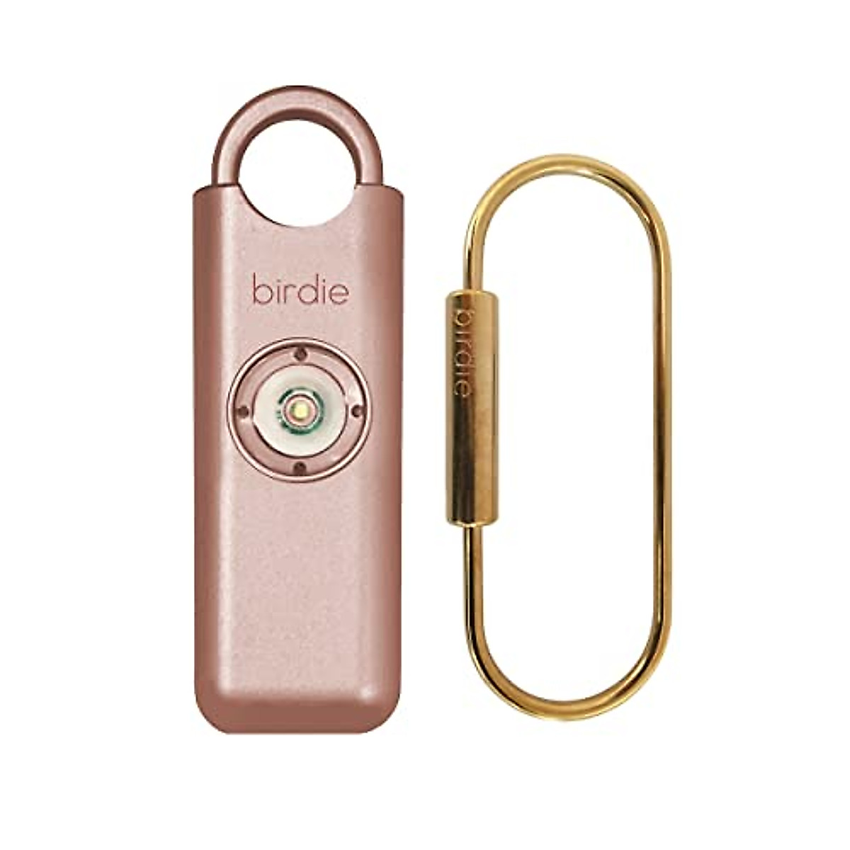She’s Birdie–The Original Personal Safety Alarm for Women by Women–130dB Siren, Strobe Light and Key Chain in 7 Pop Colors (Metallic Rose)