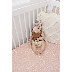 Wildflower Muslin Crib Sheet by Mebie Baby, Soft and Breathable Bed Sheets for Babies, Modern Neutral Bedding for Cribs, Standard Crib Mattress Fitted Sheet, Great for Boy or Girl Room or Nursery