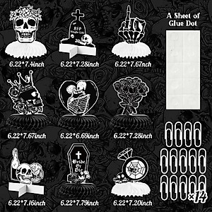 EmmgHen 9 Pcs Bride or Die Bachelorette Party Honeycomb Centerpieces Gothic Till Death Do Us Rip Single Life Themed 3D Table Toppers Decor for Bridal Shower Wedding Engagement Halloween Decorations