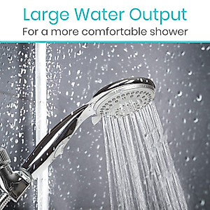 Vive Hand Held Shower Head with Long Hose - Detachable 2 in 1 Universal High Pressure Handheld Adapter - Chrome Finish with Large Waterfall Rainfall & Holder for Wall - Clean Overhead Rain Style