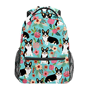 Vijiuko School Bag Girls Boys Backpack Lovely Corgi Flowers Student Shoulder Book Bag Boy Girl Lightweight Durable Middle Elementary College Bags Satchel Travel Bag Hiking Camping Daypack