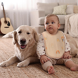 Mom Beebi 6 Pack Muslin Bibs, 100% Cotton Muslin Baby Bibs for Boys & Girls, Unisex Soft & Absorbent Multi-Layer Baby Bibs for Drooling and Teething