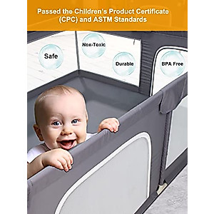 Baby Playpen, Play Pens for Babies and Toddlers, Extra Large Baby Play Yard, Baby Play Fence with Breathable Mesh and Double Gate, Indoors Kids Safety Play Activity Center, 71x59x27 Inches