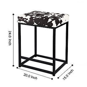 GIA 24-Inch Counter Height Square Backless Metal Stool with Holstein Cow Print Upholstery, Black, Qty of 2