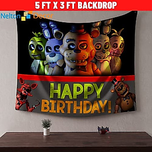 Nelton Birthday Party Supplies For FNAF Includes Banner - Backdrop - Cake Topper - 24 Cupcake Toppers - 24 Balloons - Table Cloth