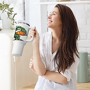 Jihqo Dinosaur Playing Basketball 40 oz Stainless Steel Vacuum Insulated Tumbler with Handle and Straw Lid Reusable Leakproof Water Bottle Double Wall Travel Mug Coffee Cup, Cupholder Friendly