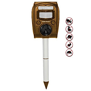 GARDEN SECRETS (2023 Version) Compact Solar Ultrasonic Animal Repellent. Skunk Raccoon Deer Coyote Cat Rat Mice etc Deterrent. Keep Pests Away from Your Property Within 2-4 Weeks. (Brown, 1 Unit)
