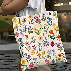 Canvas Shoulder Bag,Floral Tote Bag for Books,Birthday Inspirational Gifts for Kids Girls Women