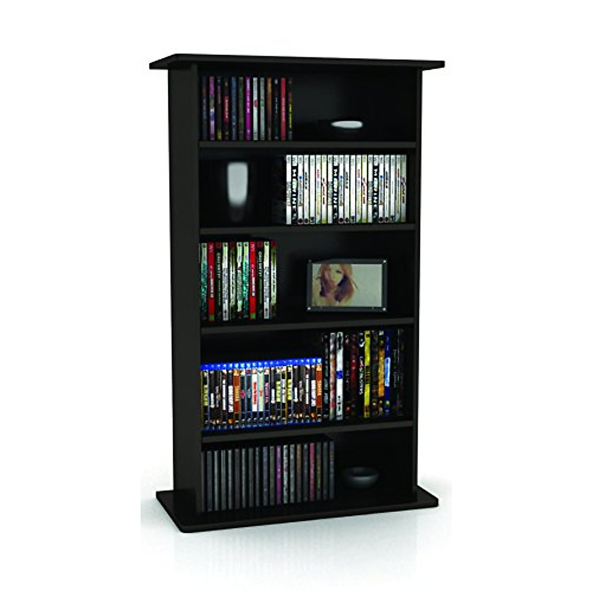 Atlantic Drawbridge Media Storage Cabinet - Organize optical media, up to 240 CD, or 108 DVD, or 132 BD/Video Games, Adjustable Shelves, PN 37935726 in Black