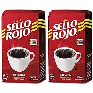 Café Sello Rojo Premium Colombian Coffee | Smooth & Flavorful | No Bitter Aftertaste | 100% Colombian Medium Roast Ground Coffee | Café de Colombia | 16 Ounce (Pack of 2)