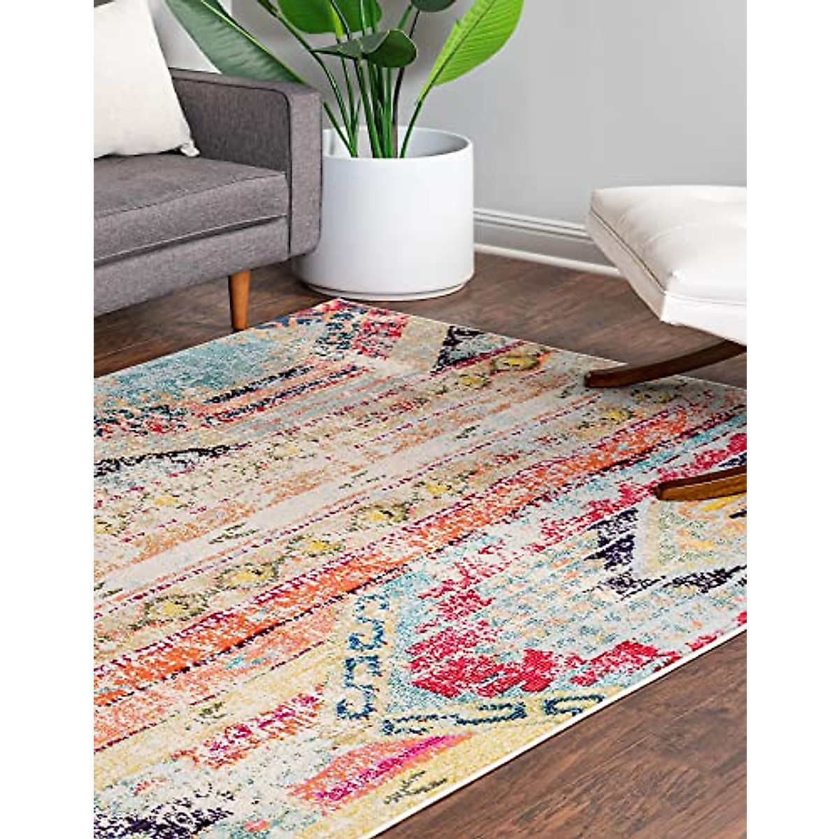 Unique Loom Sedona Collection Distressed, Southwestern, Vintage, Modern, Over-Dyed, Abstract Area Rug (5' 0 x 8' 0 Rectangular, Multi/Beige)