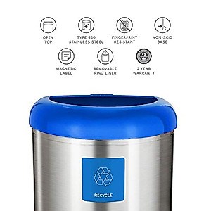 Ninestars OTT-50-19BL Open Top Trash Can, Large, Silver