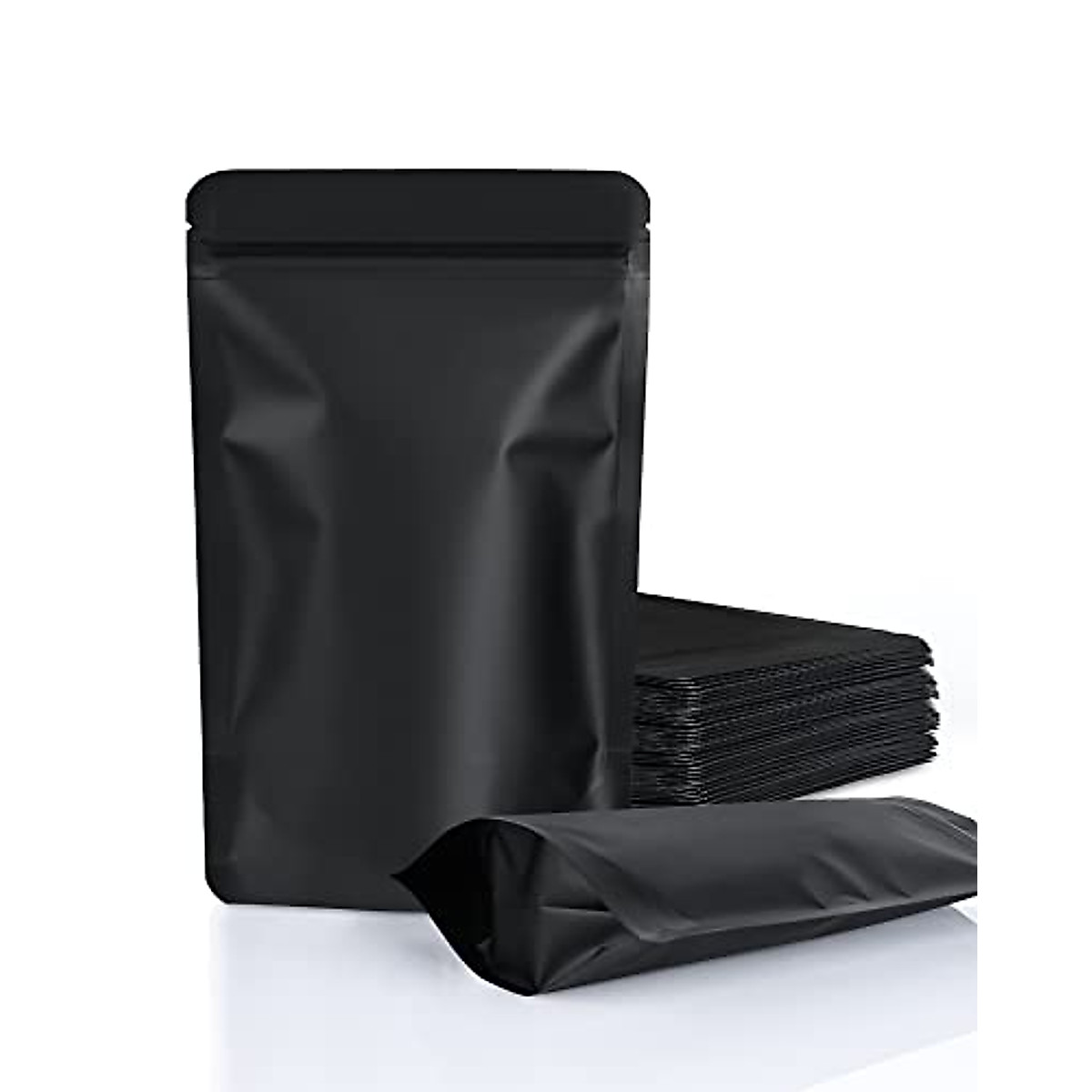 100 Pack Resealable Stand Up Bags,Smell Proof Pouch Sealable Foil Pouch Bags for Packaging (Black, 4.7" x 7.9")