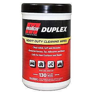 Malco Duplex Heavy Duty Cleaning Wipes for Home and Auto - Dual Sided Textured, Wet Wipes/Removes Grease, Tar, Paint, Oil, Dirt/No Residue/Safe for Hands/Made in USA (130 Wipes)