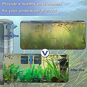 FREESEA Internal Aquarium Power Filter: 8W Adjustable Water Flow 2 Stages Filtration System Submersible for 40-120 Gal Fish Tank | Turtle Tank …