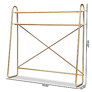 Baxton Studio Merida Glam and Luxe Brushed Gold Finished Metal and Natural Brown Finished Wood 2-Tier Over Bed Queen Size Storage Display Shelf