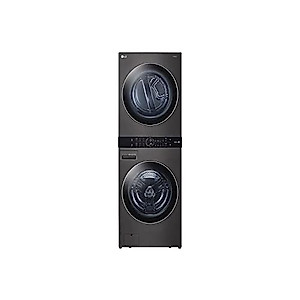 LG WKGX201HBA 27 Inch Smart Gas Single Unit WashTower with 4.5 cu. ft. Washer Capacity, 7.4 cu. ft. Dryer Capacity, TurboWash™360° Technology, LG ThinQ® Technology, AI Fabric Sensor, Black Steel