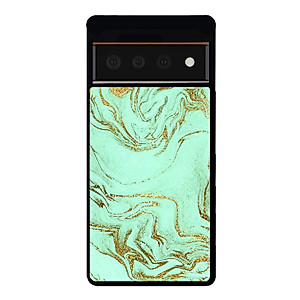 Mint Green Gold Marble Black Rubber Phone Case Compatible With Google Pixel 8 Pro, 8a, 8, 7a, 7, Pixel 7 Pro, 6a, Pixel 6 Pro, 6, Pixel 5, 4a 5G, 4a 4G, 4, 4 XL, 3a, 3a XL, 3, 3 XL, 2 XL, 2