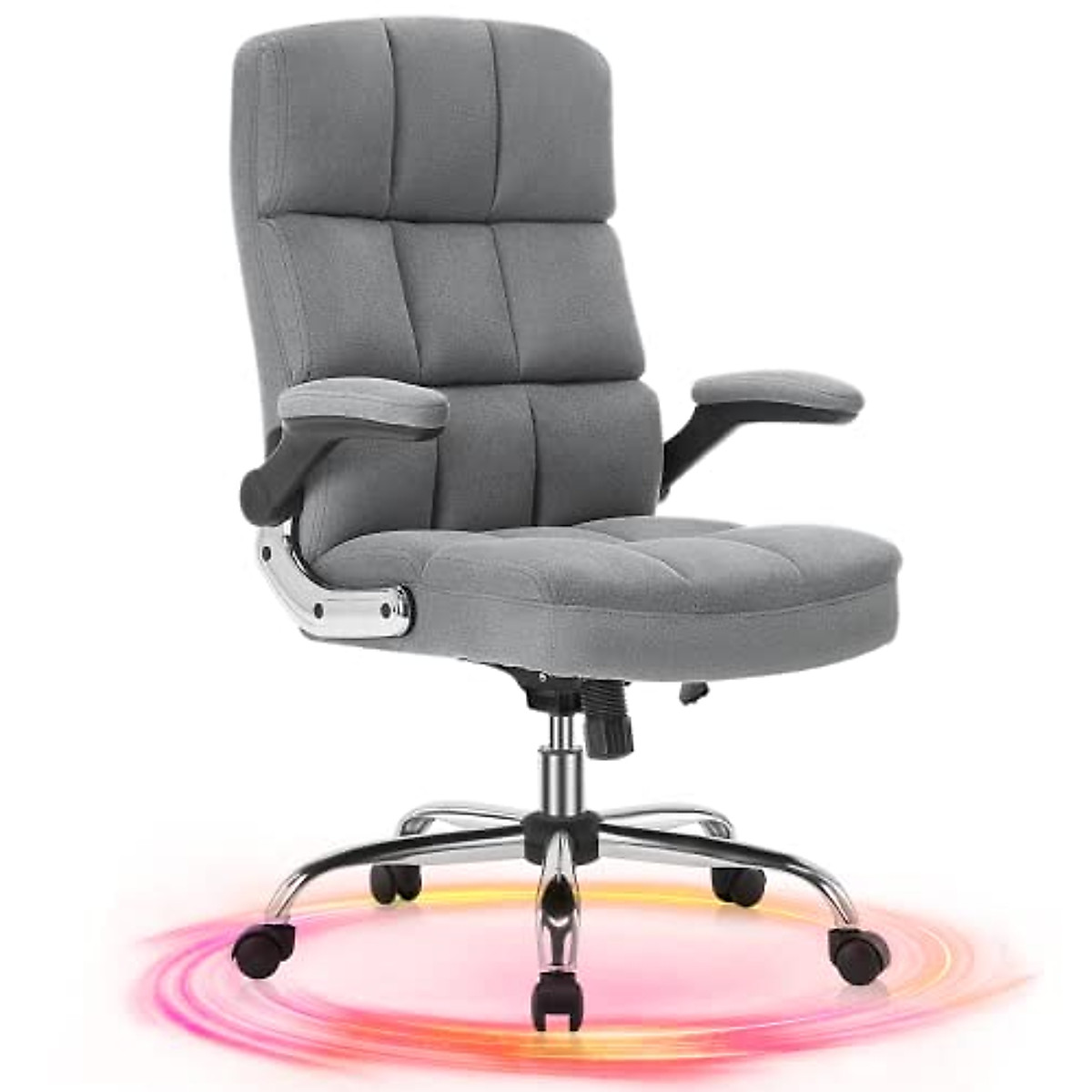 SEATZONE High Back Fabric Home Office Chair Comfotable Thick Padding Ergonomic Executive Computer Desk Chair with Flip-up Arms,Grey
