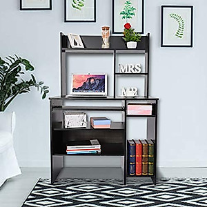 36 inches Office Desk,Computer Desk with Bookshelf,Writing Study Table with Bookshelves Study Desk,Office Desk, Gaming Desk,Modern Steel Frame Compact Wood Desk for Home Office (Black)