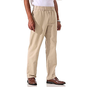 Soojun Men's Cotton Relaxed Fit Full Elastic Waist Twill Pants, Khaki, 40W x 32L