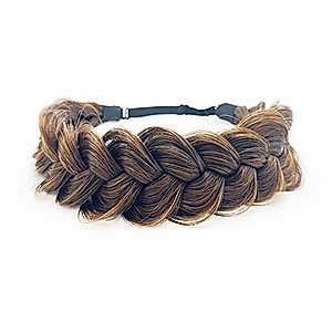 TOECWEGR Synthetic Hair Braided Headband Classic Wide Strands Wedding Disorderly Fluffy Braids Wig Band Women Beauty Accessory