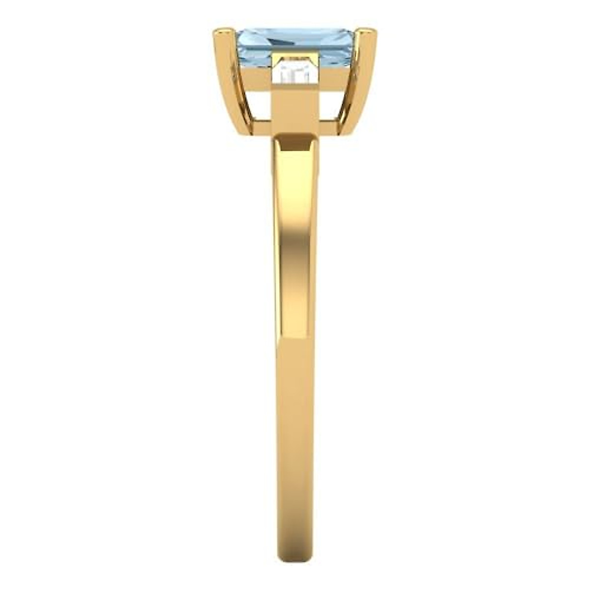 1.05 ct Emerald cut 3 stone Solitaire Genuine Natural Aquamarine Engagement Promise Anniversary Bridal Ring 18K Yellow Gold 6