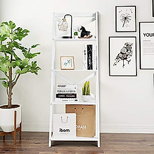 Tangkula 4-Tier Ladder Shelf Bookcase Leaning Free Standing Wooden Frame Decor Bookshelf Storage Flower Shelf Plant Display Shelf for Home Office (White, 2)