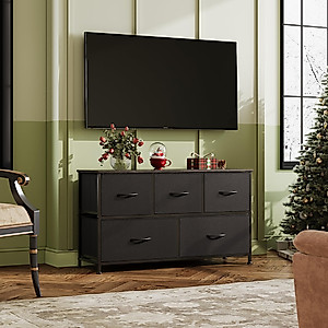 WLIVE Dresser for Bedroom with 5 Drawers, Wide Chest of Drawers, Fabric Dresser, Storage Organizer Unit with Fabric Bins for Closet, Living Room, Hallway, Charcoal Black