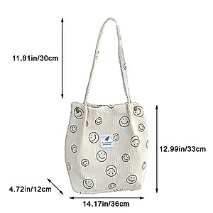 VXZ Corduroy Tote Bag Cute Canvas Bag for School Tote Bag Aesthetic Bag for Teen Girls Women Retro Handbag Bag