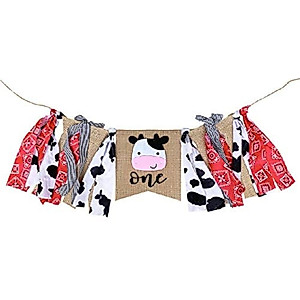 Farm ONE High Chair Banner for First Birthday, Barnyard Cow 1st Birthday Party Highchair Decoration