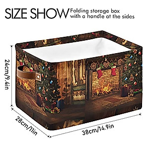 Kigai Storage Basket Fairy Hut and Christmas Tree Storage Bin with Handle, Large Storage Cube Collapsible for Shelves Closet Bedroom Living Room 1PC
