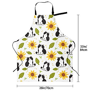 Wisedeal Cat and Sunflower Adjustable Bib Neck Apron Polyester with 2 Pockets Cooking Kitchen Aprons for Men and Women Chef, Mom Aunt Apron for Christmas Birthday Gifts for Grilling BBQ Chef Apron
