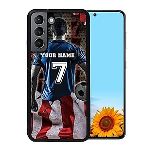 Personalized Soccer Football Player Name Number America Flag Design Rubber Cover Phone Case for Samsung Galaxy A15/A25/A14A53 5G/A03S/A02S/A10E/A12/A13/A32/A33/A42/A51/A52/A71 Custom Soccer Phone Case
