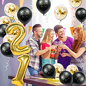 40th Birthday Decorations for Men Women, Cheers and Beers to 40 Years Banner Black and Gold Anniversary Birthday Party Decorations with Beer Mug Balloon Confetti Balloons Backdrop Fringe Curtain
