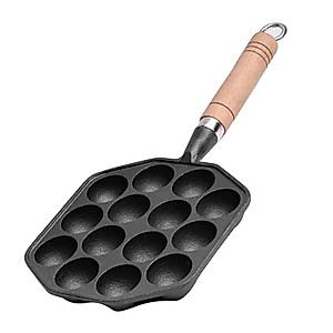 Takoyaki Grill Pan 14 Holes Nonstick Cast Iron Octopus Meat Balls Molds Maker with Detachable Handle, Pancake Balls Desserts Skillet for Induction Cooker, Gas Stove