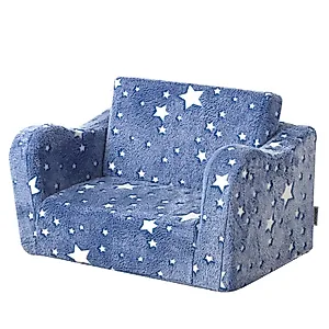 AFBKSS&BB Kids Sofa Glow in Dark, 2 in 1 Kids Couch, Baby Armchairs, Full Foam Children Upholstered Couch, Flip Out Sofa Bed Children Play Pad Furniture (Blue)