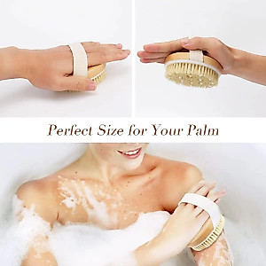 Daailoktau Natural Bristle Dry Body Brush Exfoliating Body Scrubber with Massage Nodules for Dry Skin, Cellulite and Lymphatic Drainage