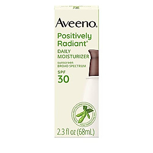 Aveeno Positively Radiant Daily Facial Moisturizer with Broad Spectrum SPF 30 Sunscreen & Soy, Improves Skin Tone & Texture, Hypoallergenic, Oil-Free & Non-Comedogenic, 2.3 Fl. Oz