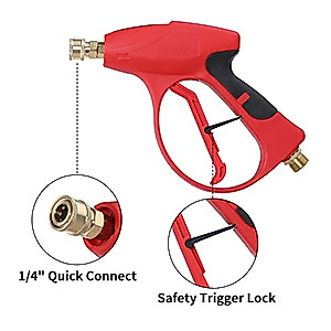 Sooprinse Short Pressure Washer Gun 3000 PSI, 7 Inch Replacement Extension Curved Wand, 5 Nozzle Tips, M22-14 Inlet