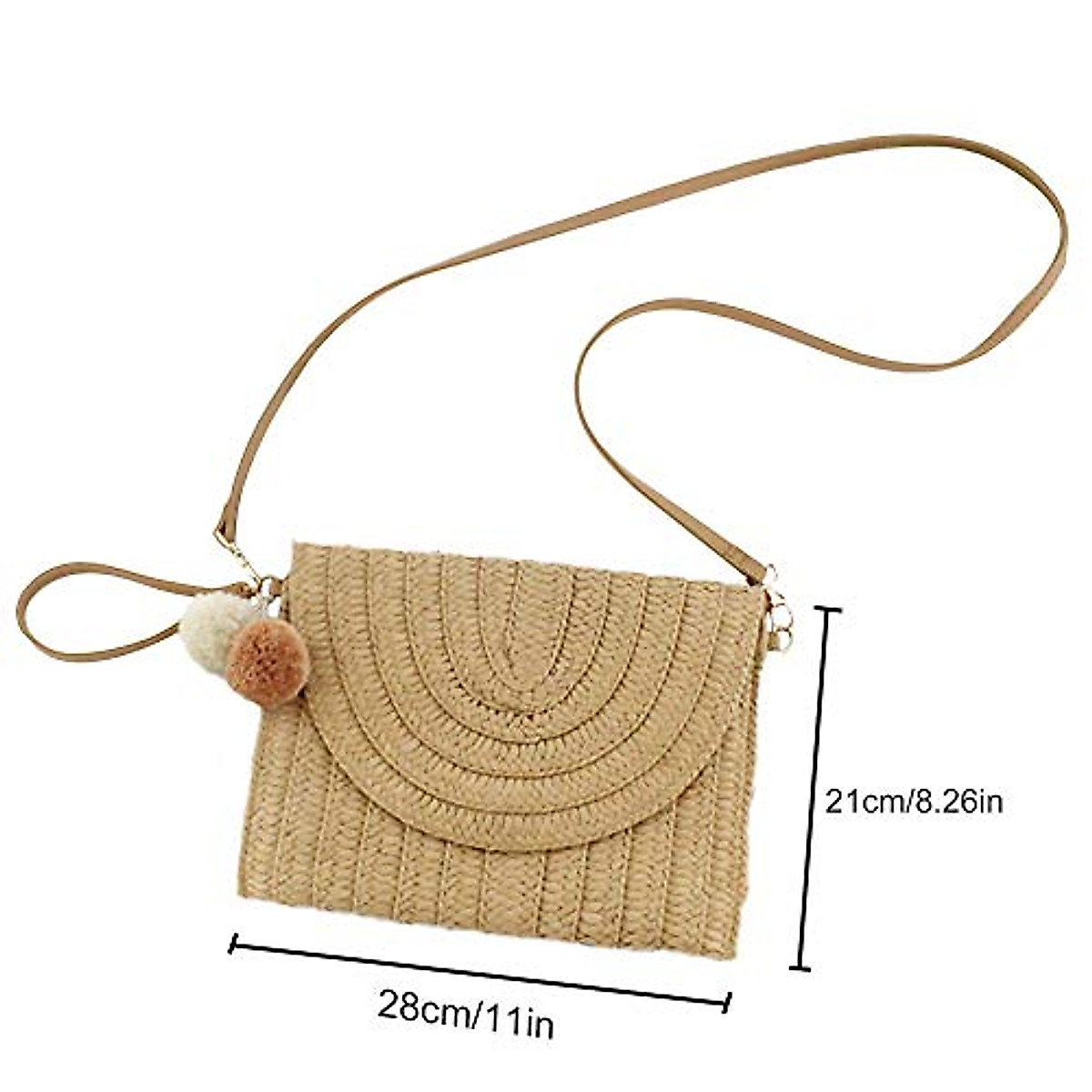 Ayliss Women Straw Shoulder Handbag Crossbody Clutch Purse Handbag Evening Summer Beach Handmade Woven Evenlope Straw Bag (Khaki)
